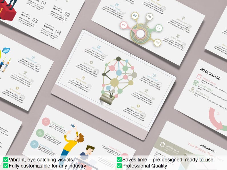 Modern Infographic Powerpoint Template: 40 Customizable Slides (digital ...