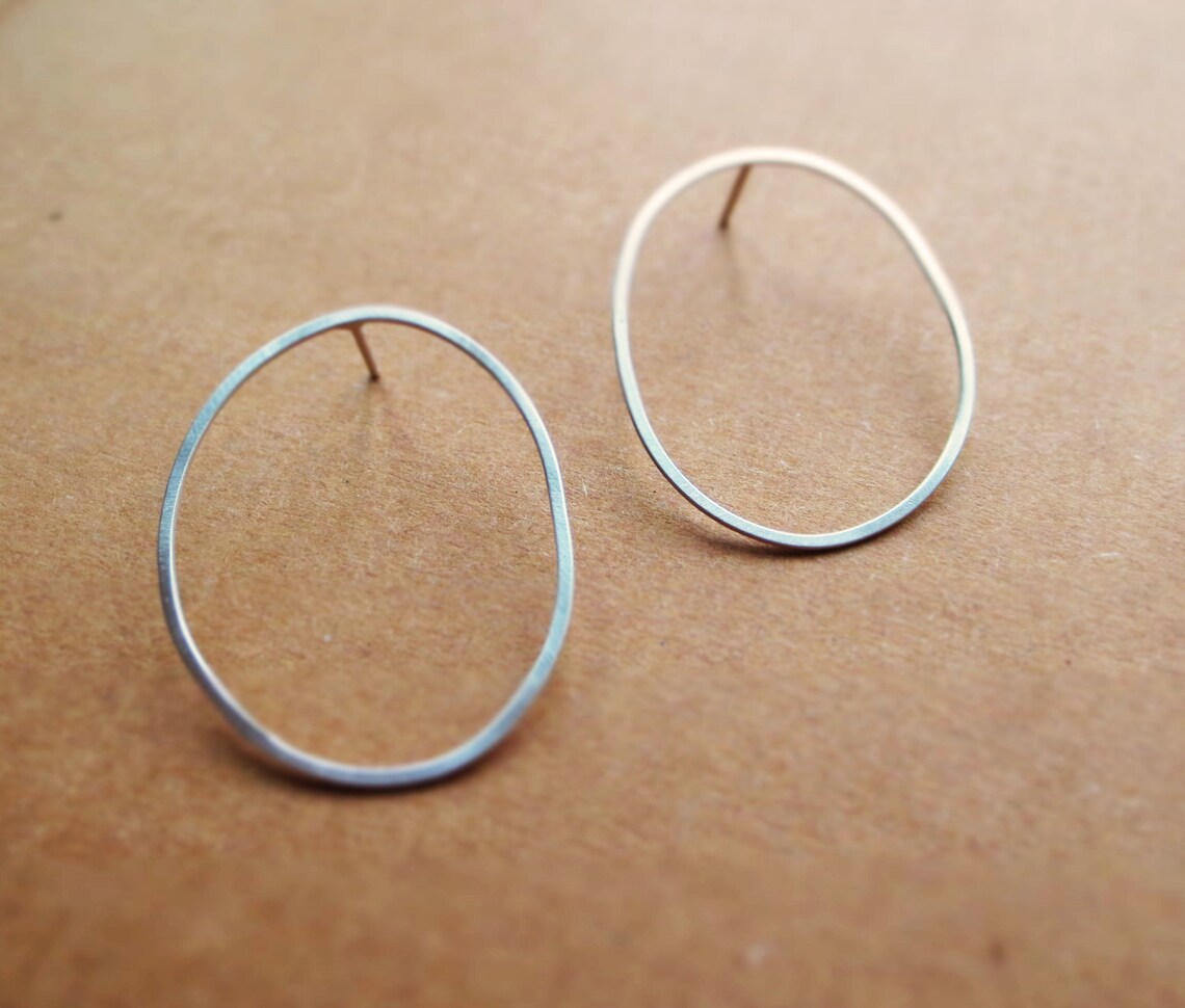 Battered Circle Silver Earrings - Etsy