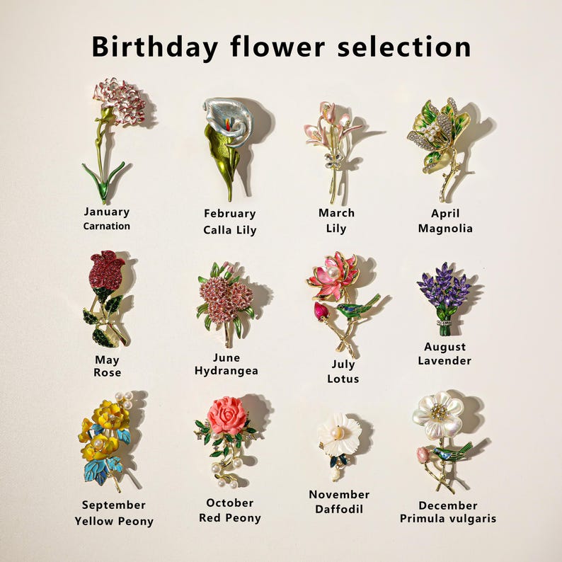 Personalized Birth Flower Pins, Birth Flower Pins, Handmade Flower ...