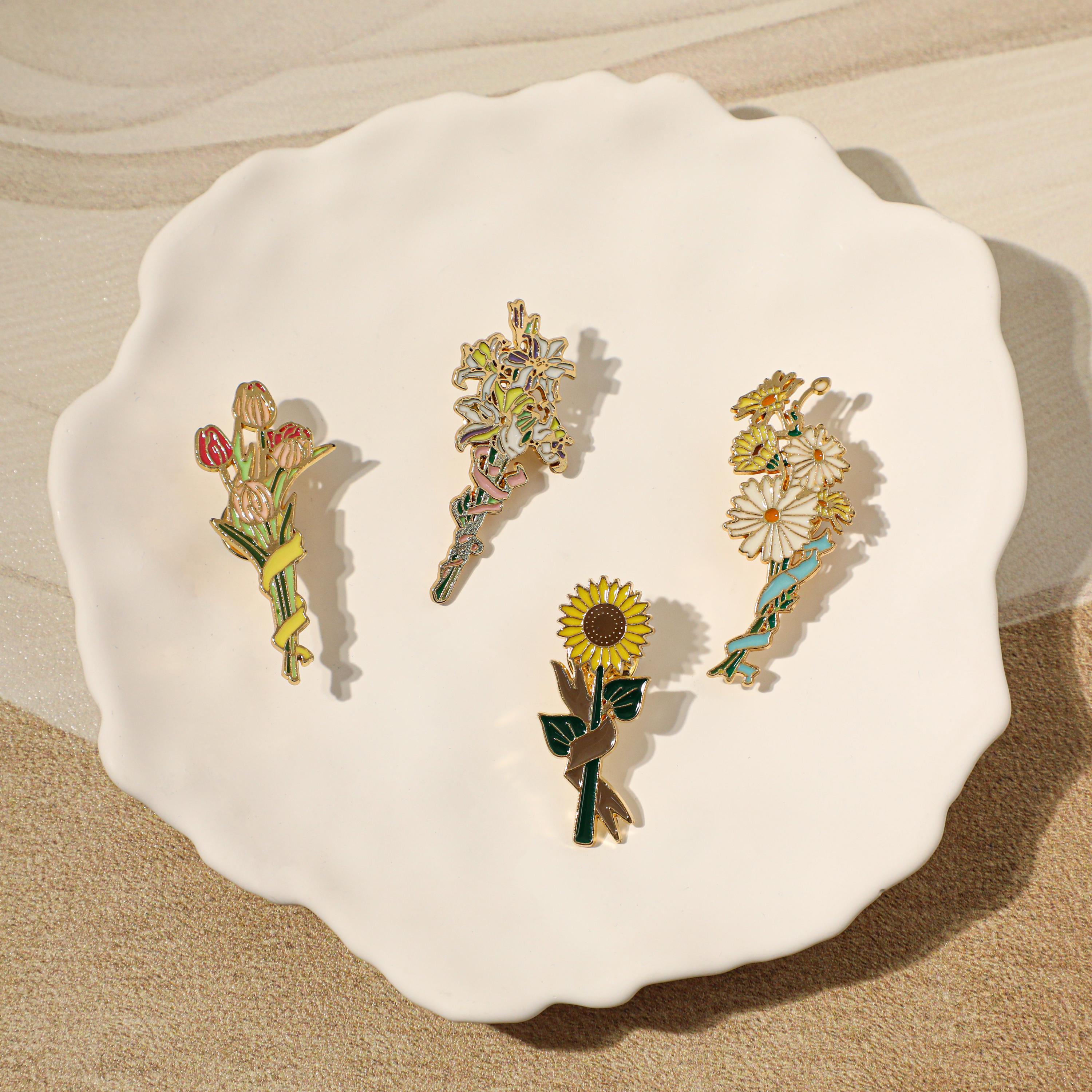 Personalized Birth Flower Pins, Birth Flower Pins, Handmade Flower ...