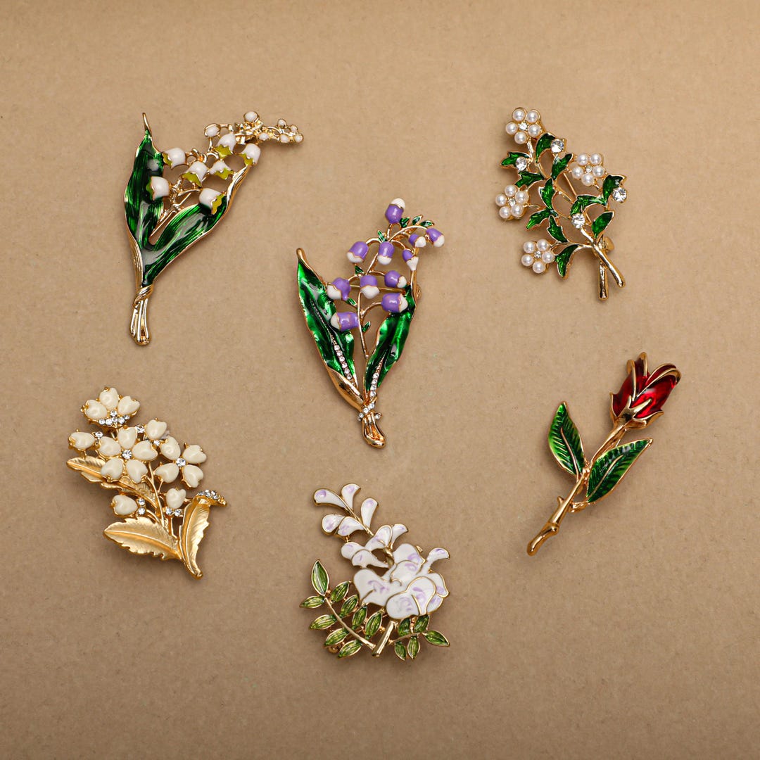 Personalized Birth Flower Brooch, Lily of the Valley Brooch, Imitation ...