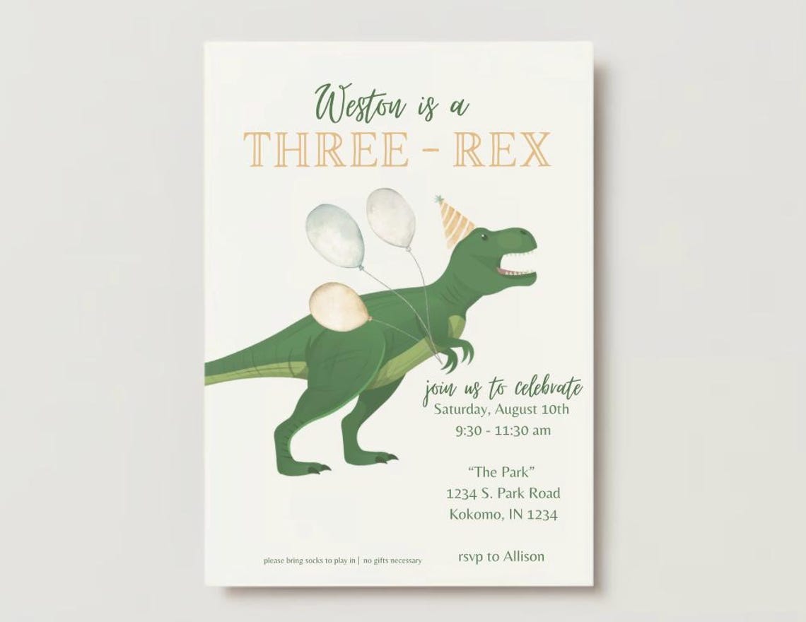 Three-rex, Third Birthday Invitation - Etsy