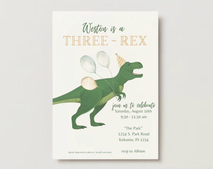Invitación editable T-Rex tercer cumpleaños, invitación de dinosaurio ...