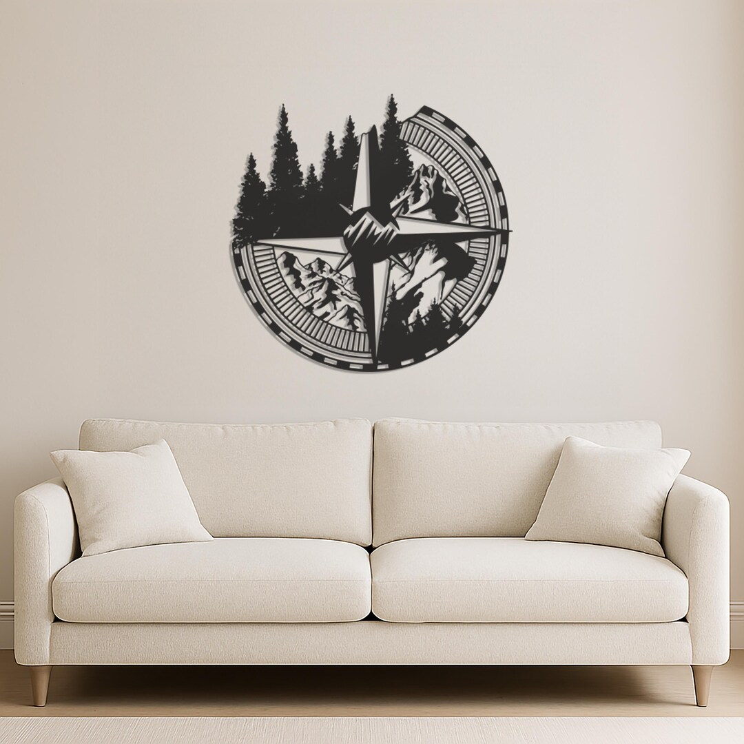 Mountain Compass Metal Wall Art, Adventure Inspired Wall Hanging ...