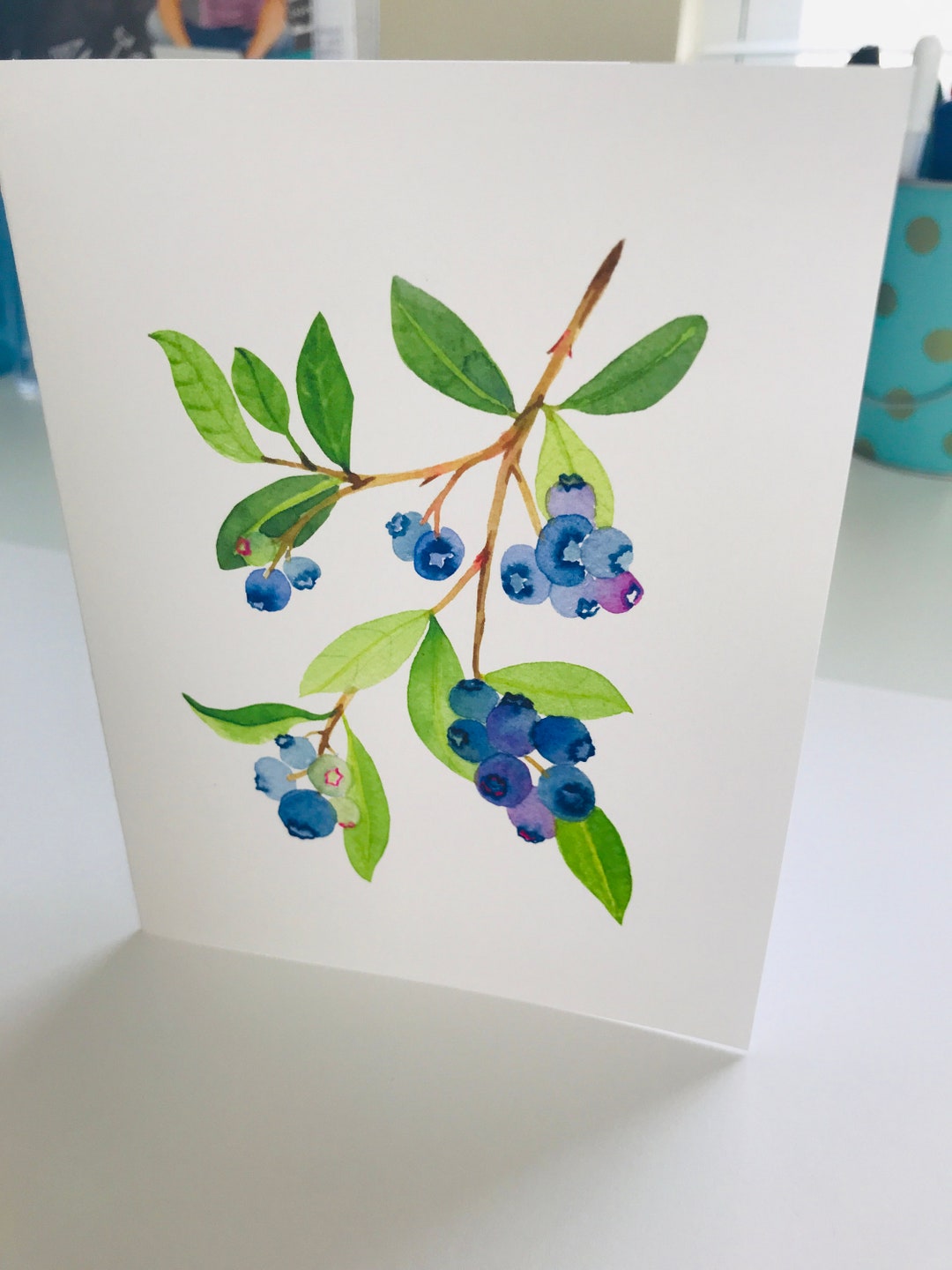 Blueberry Plant Cards, Summer, Colorful, Watercolor, Blank Inside ...