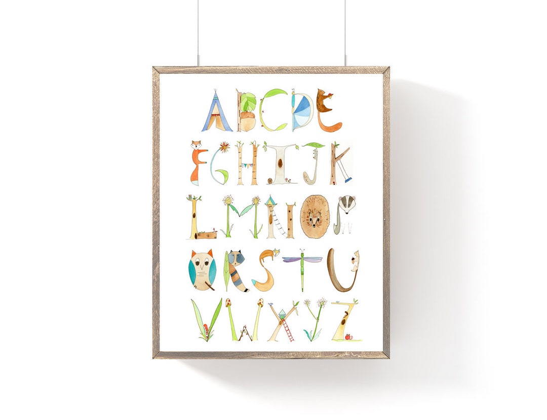 Woodlands Alphabet Print: Watercolor Nursery Wall Art (12x16) - Etsy