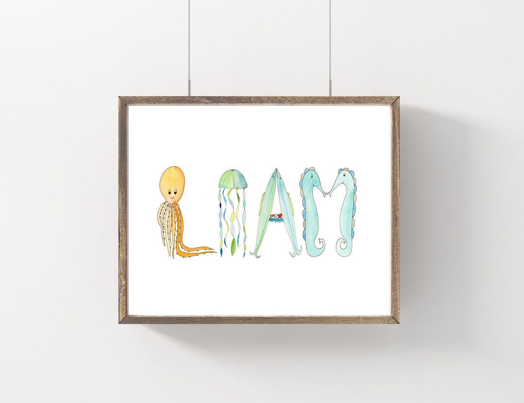 Custom Baby Name Print: Watercolor Ocean Nursery Decor - Etsy
