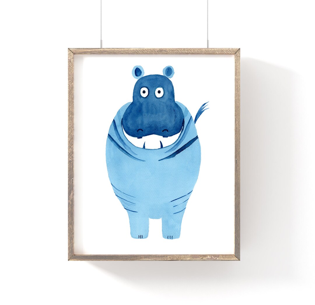 Hippo Print, Free Shipping, 11x14 or 8x10 or 5x7 Watercolor Art Print ...