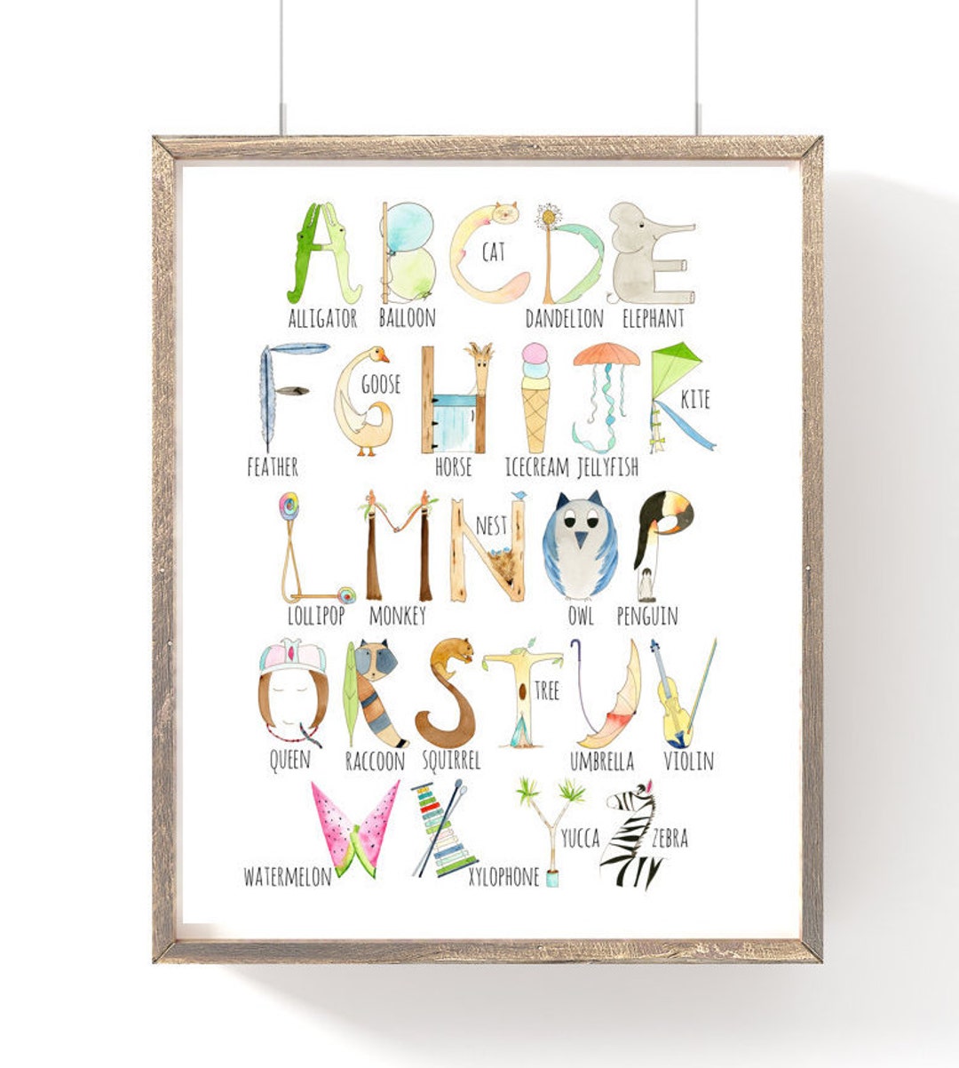 Watercolor Alphabet Print: Nursery Wall Art, ABC Animal Theme - Etsy