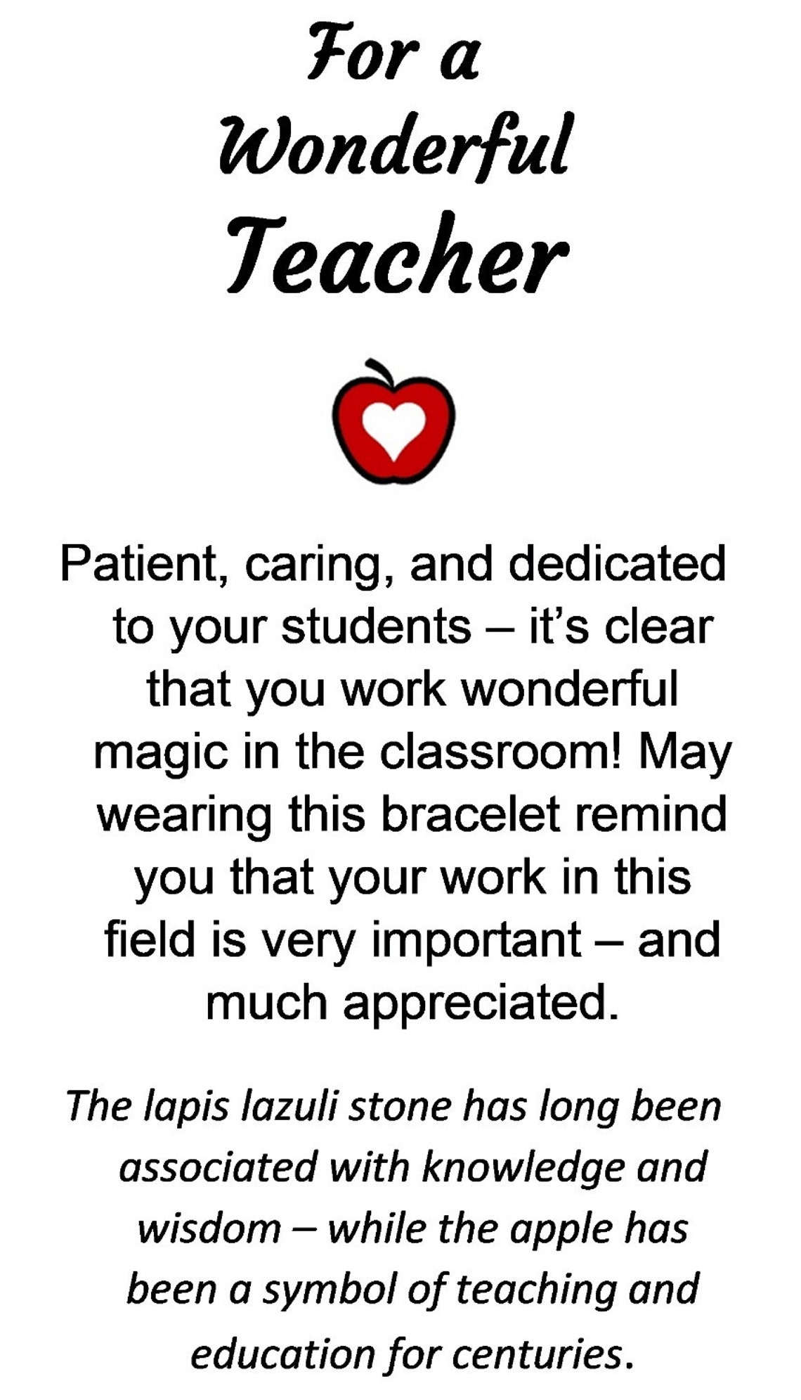 Teacher Appreciation Gift Bracelet With Message Card Gift Box | Etsy