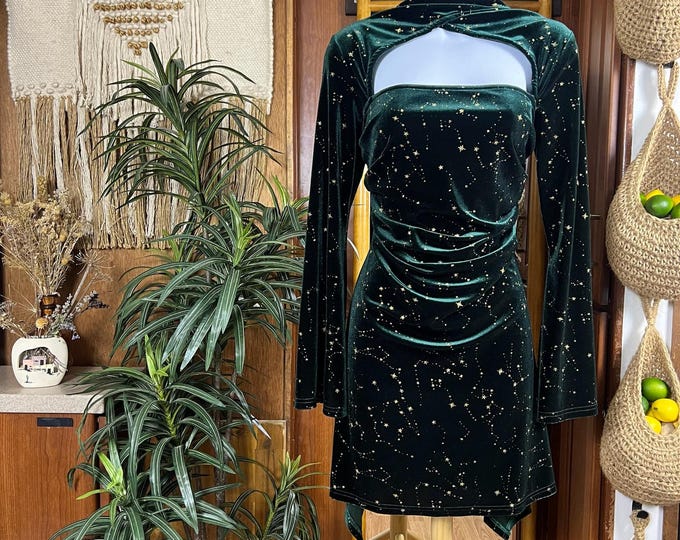Celestial Green Velvet Mini Dress S | Whimsigoth Witchy Fairycore ...