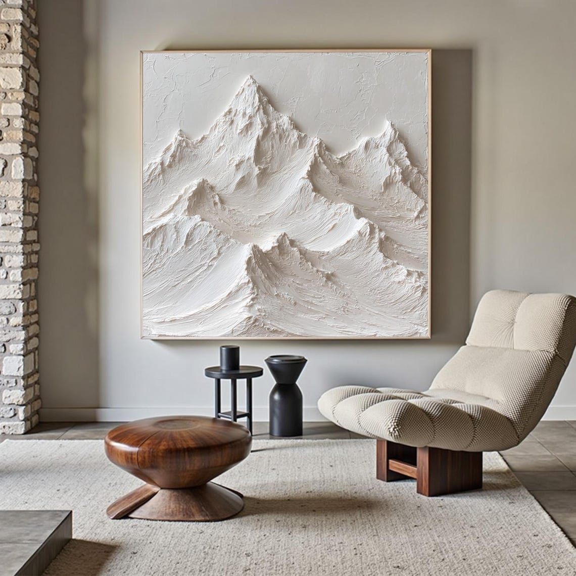 Textured Mountain Painting, 3D Plaster Wall Art, Minimalist White ...