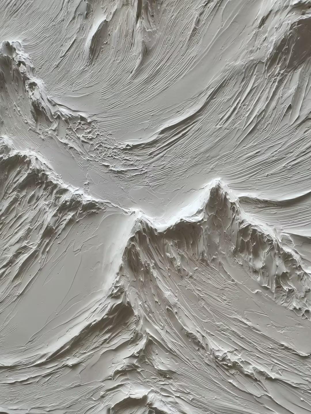 Textured Mountain Painting, 3D Plaster Wall Art, Minimalist White ...