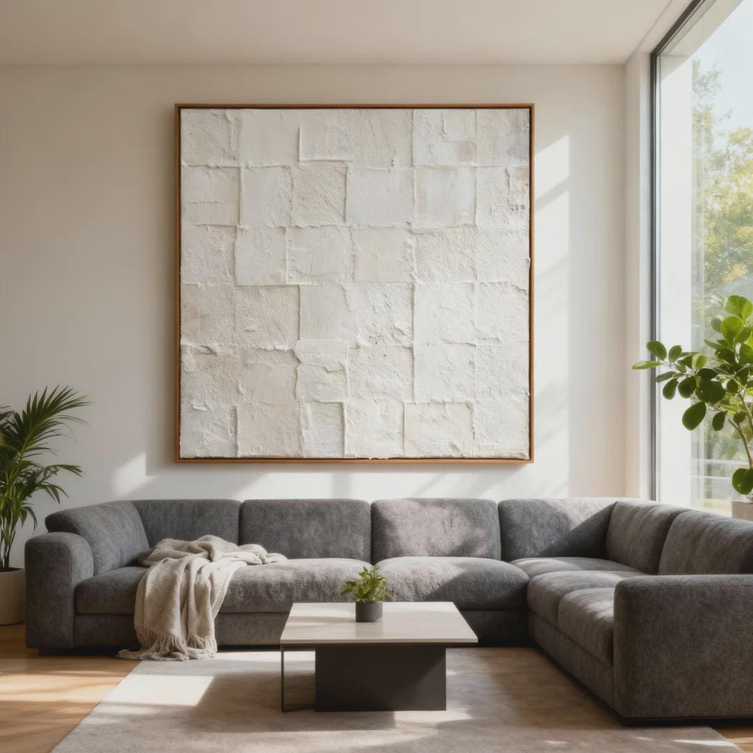 Neutral Textured Wall Art, Modern Abstract Plaster Painting, Grid ...