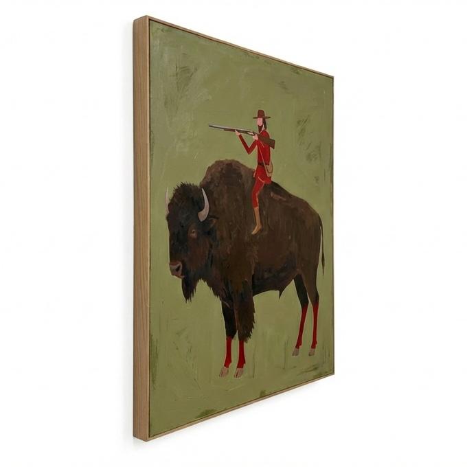 Cowboy Riding Buffalo Oil Painting, Vintage Western Folk Art - Etsy