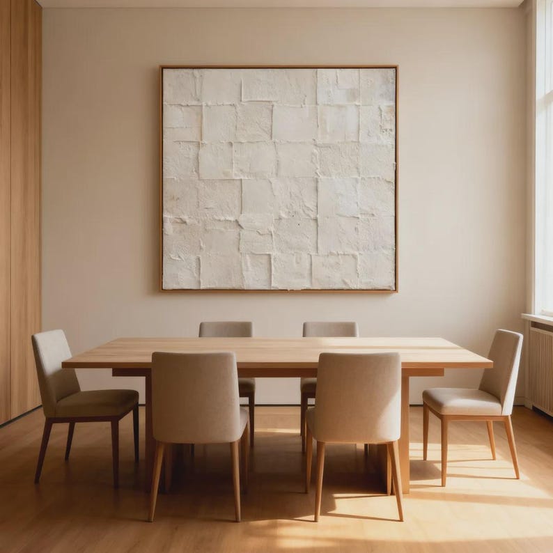 Neutral Textured Wall Art, Modern Abstract Plaster Painting, Grid ...