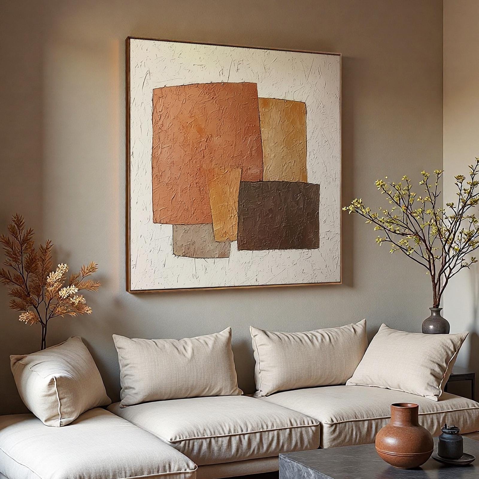 Abstract Geometric Canvas Art, Textured Painting, Modern Wall Decor ...