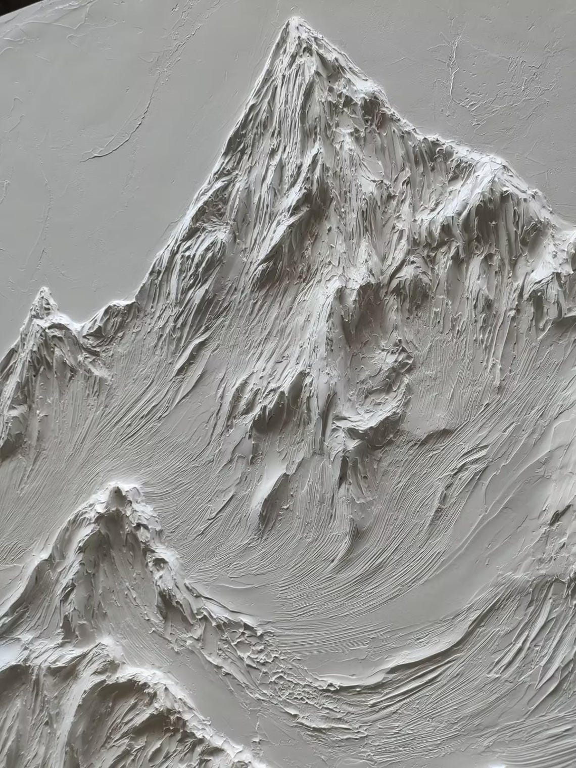 Textured Mountain Painting, 3D Plaster Wall Art, Minimalist White ...
