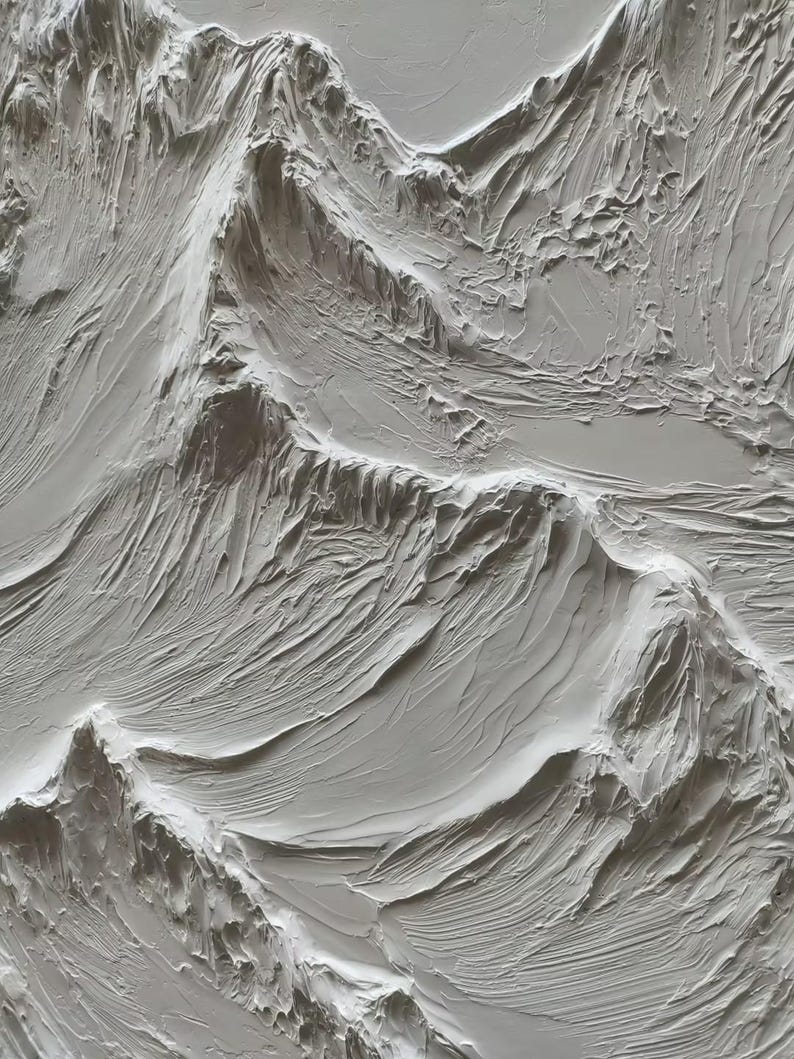 Textured Mountain Painting, 3D Plaster Wall Art, Minimalist White ...