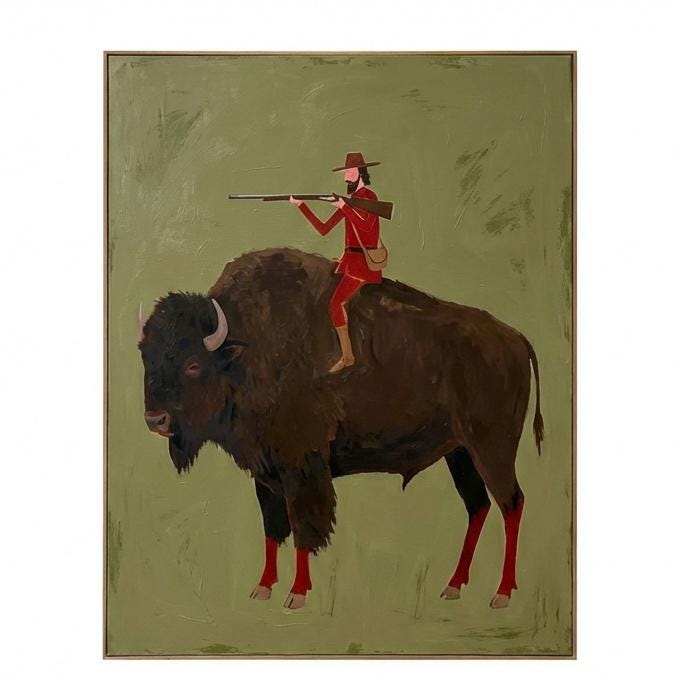 Cowboy Riding Buffalo Oil Painting, Vintage Western Folk Art - Etsy