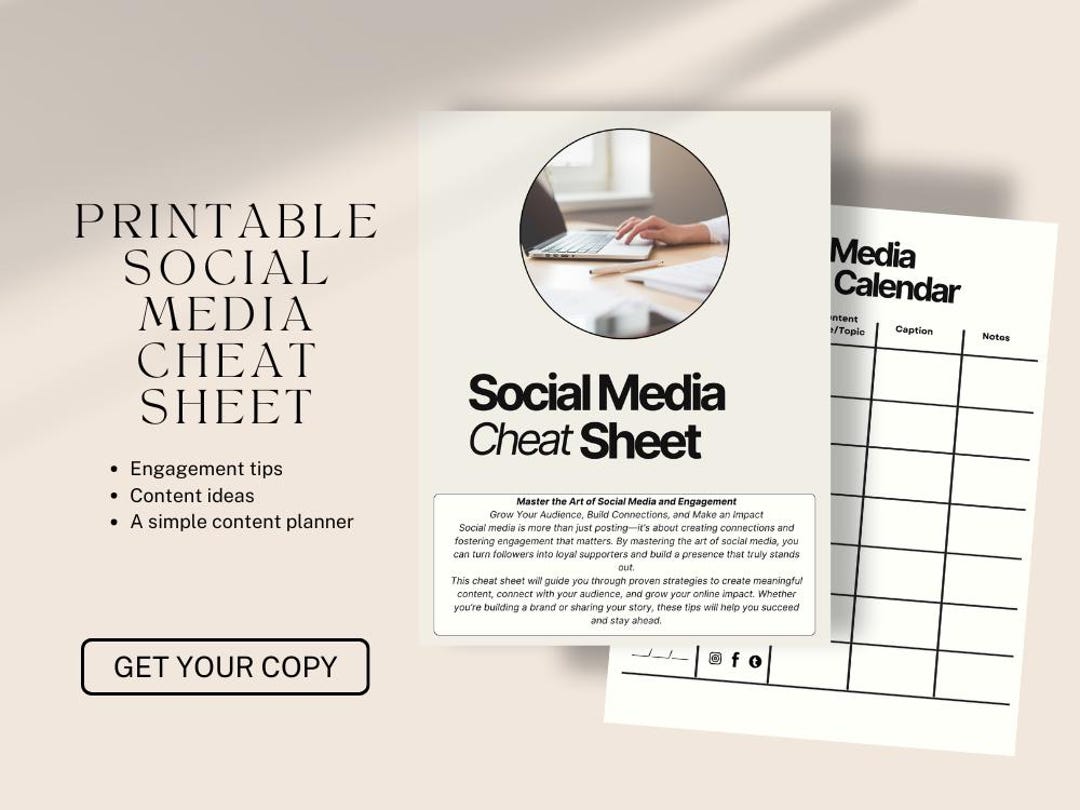Social Media Cheat Sheet + Content Planner & Calendar - Etsy