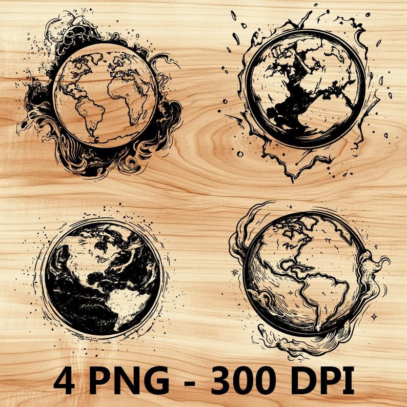 Planet Earth World Map Outer Space PNG File Printable Design Template ...