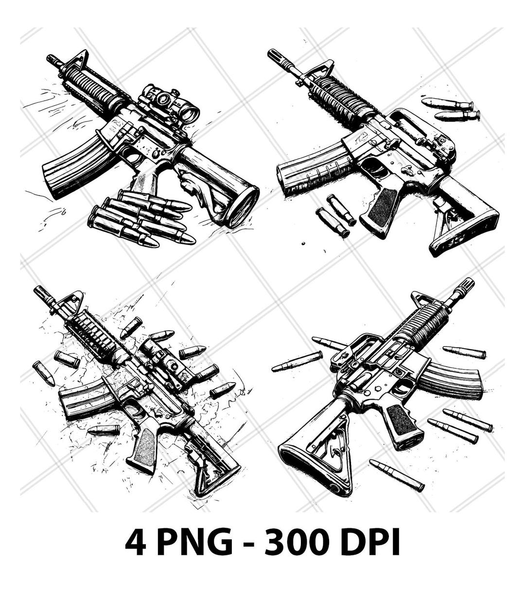 M16 Rifle Firearms Gun Bullets Shot PNG Digital File Print Blank White ...