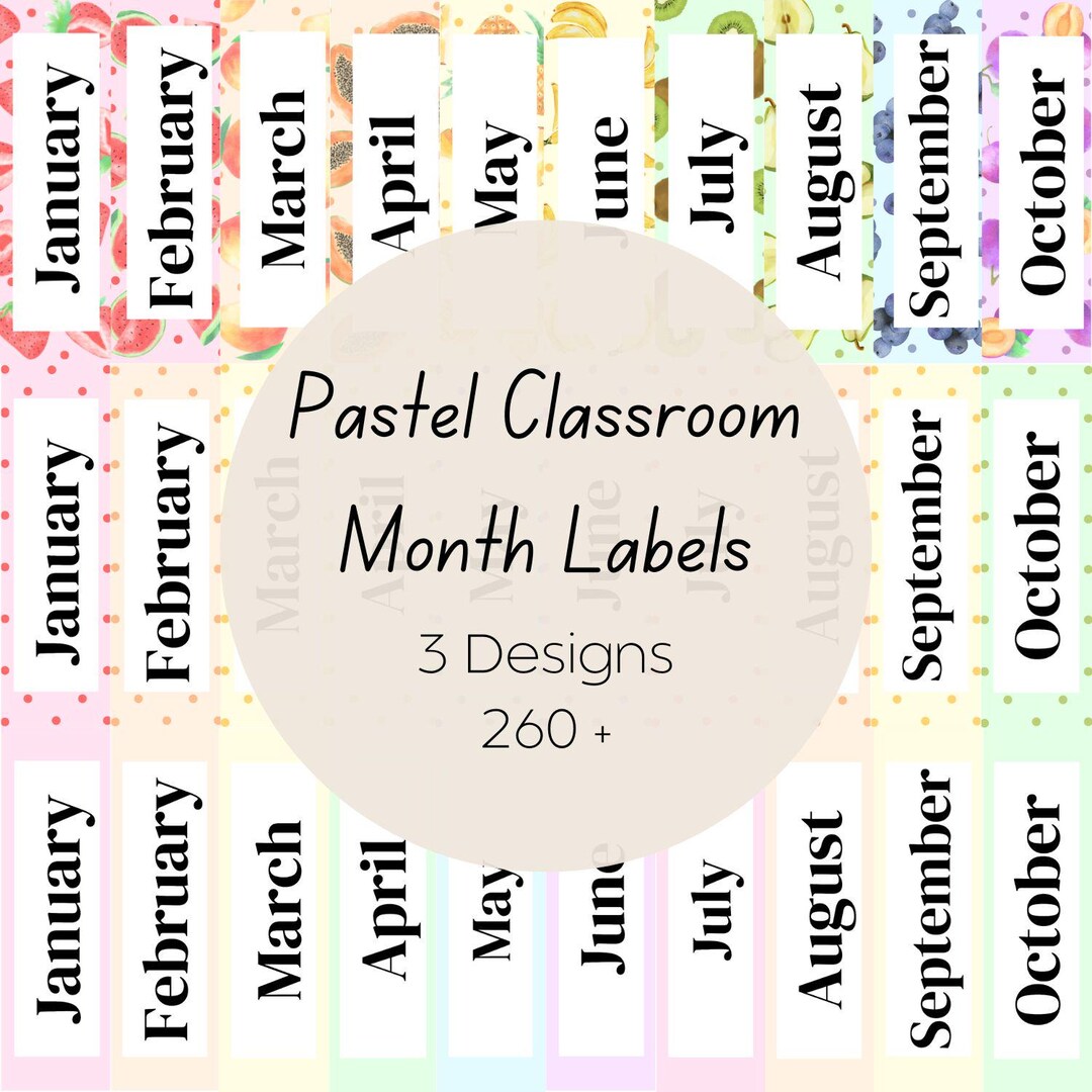 Pastel Classroom Month Labels, Fruit Labels, Polk-dot Labels, Plain ...