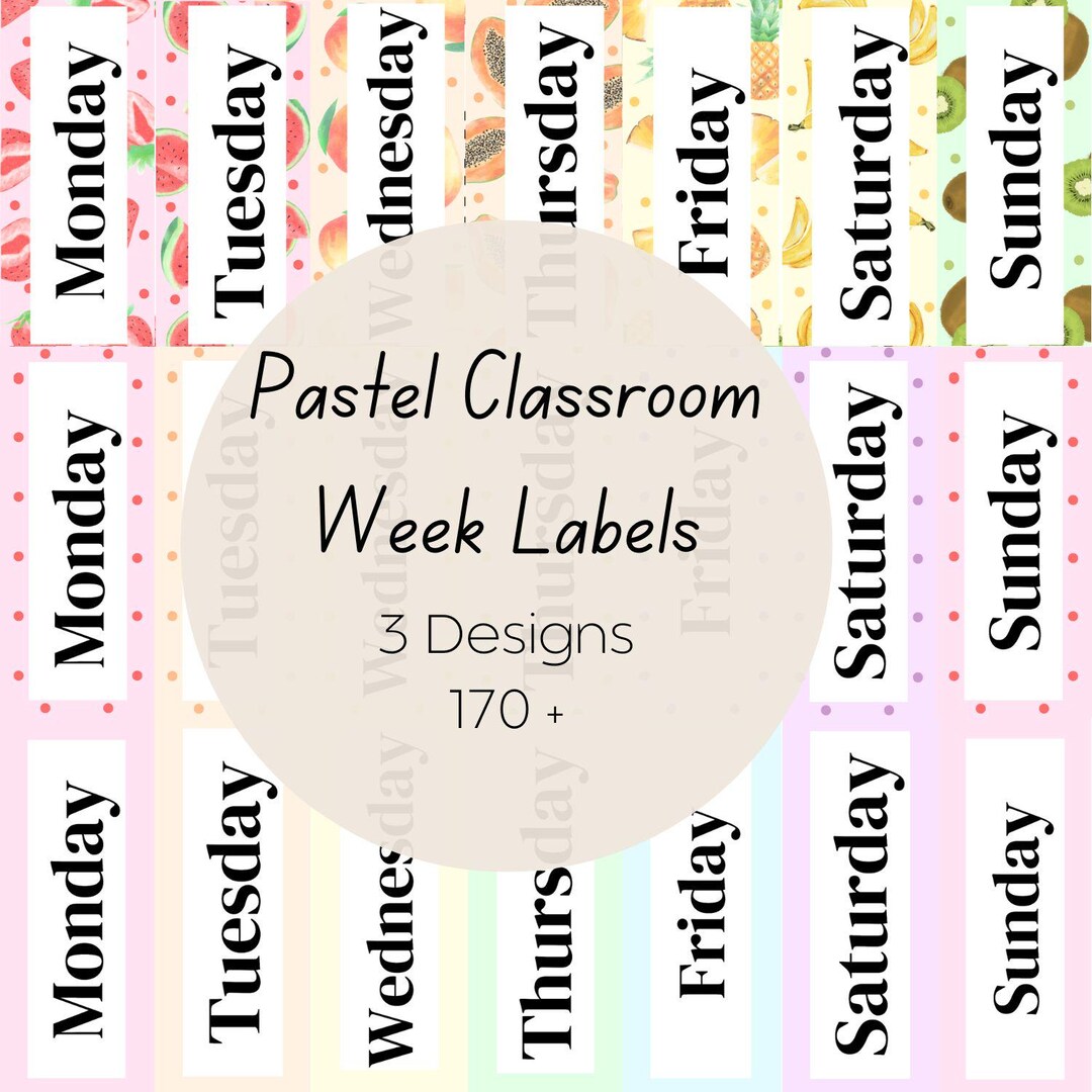Pastel Classroom Week Labels, Fruit Labels, Polka-dot Labels, Plain ...