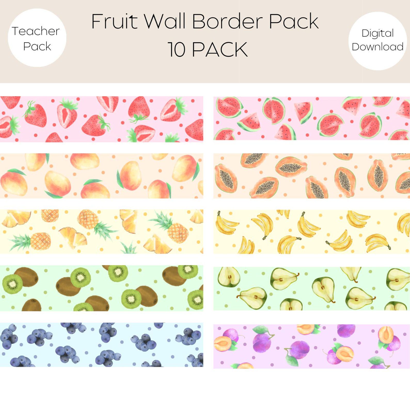 Pastel Fruit Bulletin Wall Border 10 Pack, Teacher Classroom Wall Decor ...