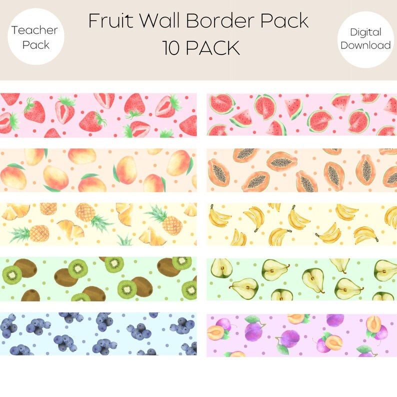 Pastel Fruit Bulletin Wall Border 10 Pack, Teacher Classroom Wall Decor ...