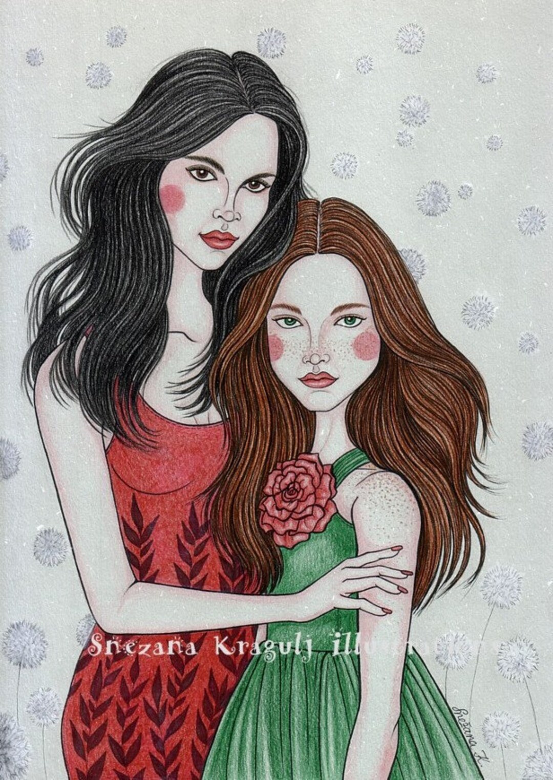 Rose Red and Snow White-original Fine Art Drawing-pencils,ink and ...