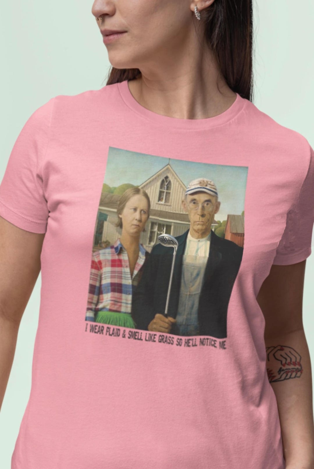 Funny American Gothic Golf Parody T-shirt - Golfing Fanatic Farmer and ...