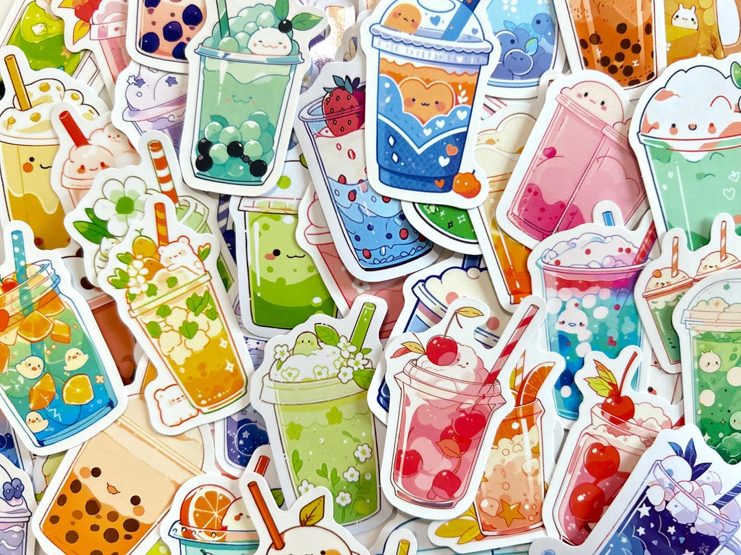 5-50 Pcs Milk Tea Stickers, Cute Animal Bubble Tea Stickers, Boba ...