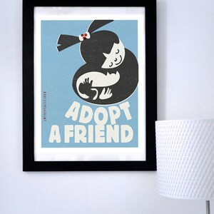 Adopt a Friend Original Illustration Typography Adoption Poster Print ...