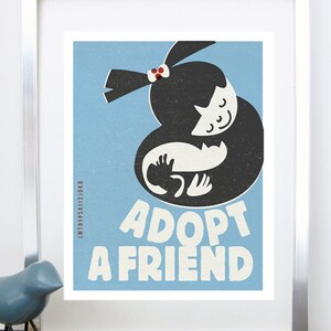 Adopt a Friend Original Illustration Typography Adoption Poster Print ...