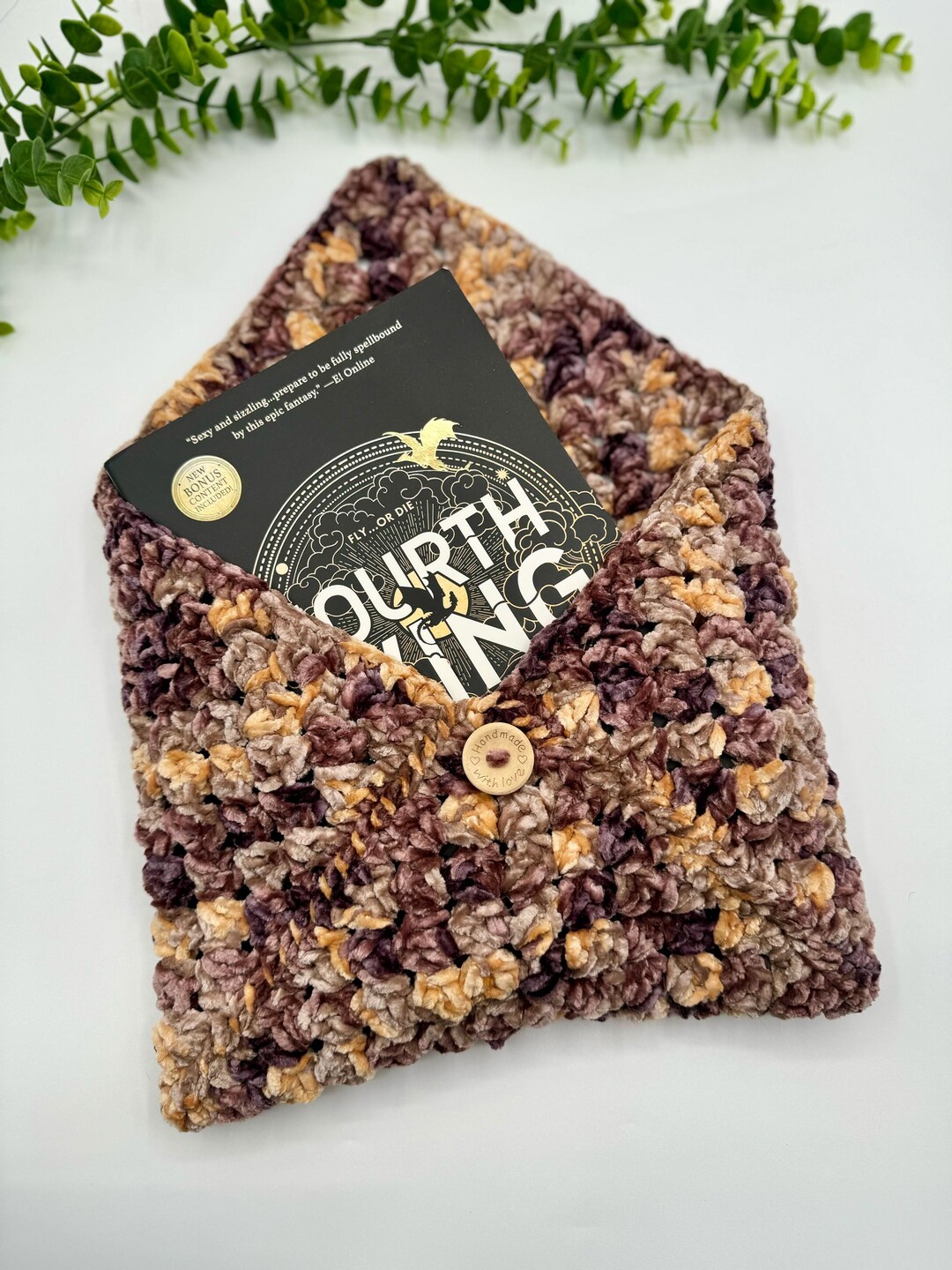 Velvet Book Sleeve, Velvet Book Cover, Crocheted Book Sleeve, Envelope ...