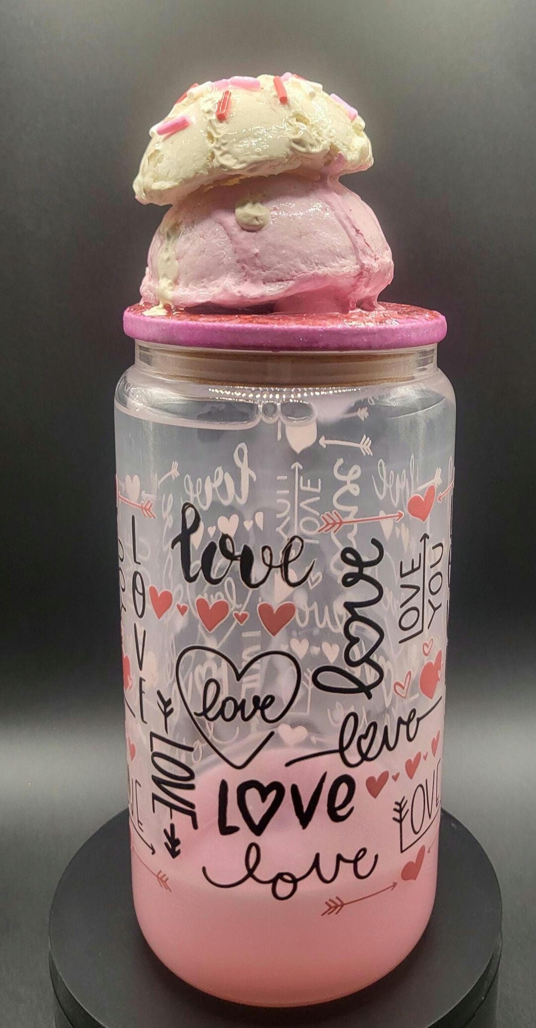 Snow Globe Tumbler Ice Cream Topped Pink Lava Snow Globe Lava Drip Ice Cream Lid Gift for Her ...