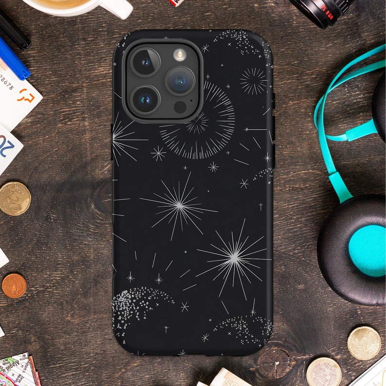 Starry Night Black iPhone Case, Celestial Space Phone Cover, Galaxy ...