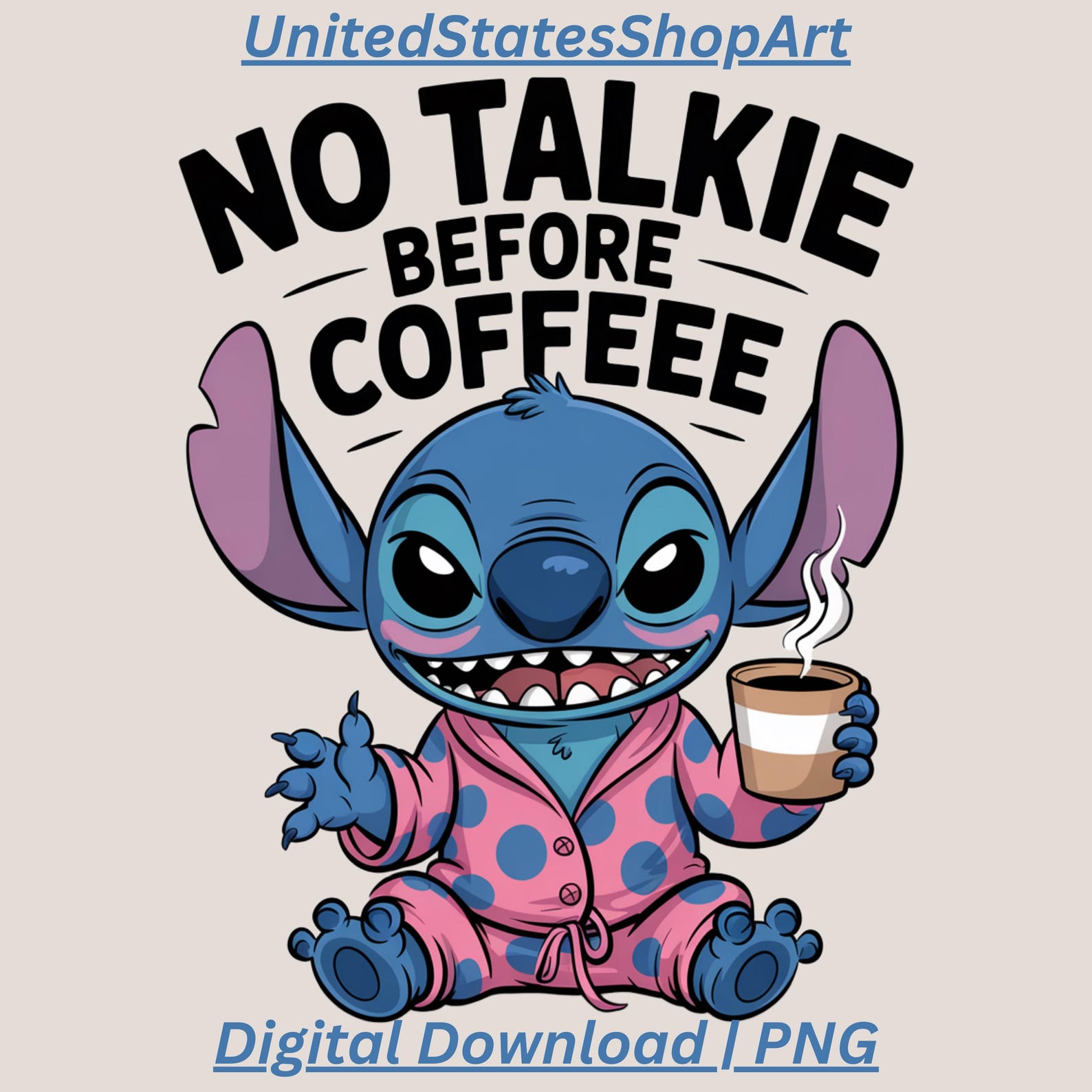 Cute Blue Alien Coffee PNG | No Talkie Before Coffee Quote | Funny ...