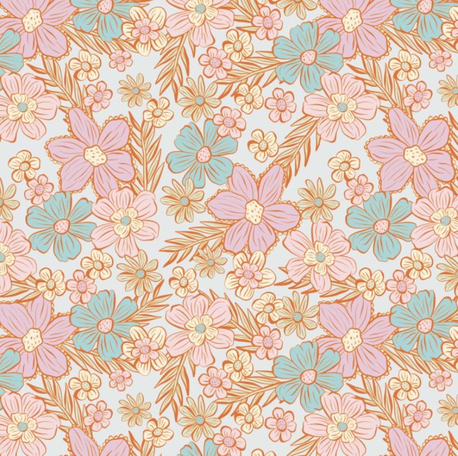 Elegant Flower Print Fabric Orange Flower Pattern Cotton Fabric by the ...