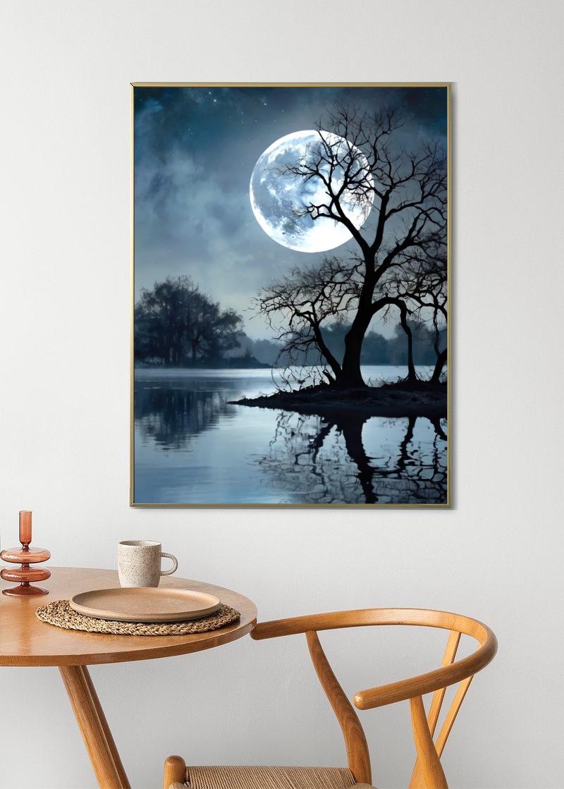 Printable Moonlit Reflection Digital Art Enchanting Night Landscape ...
