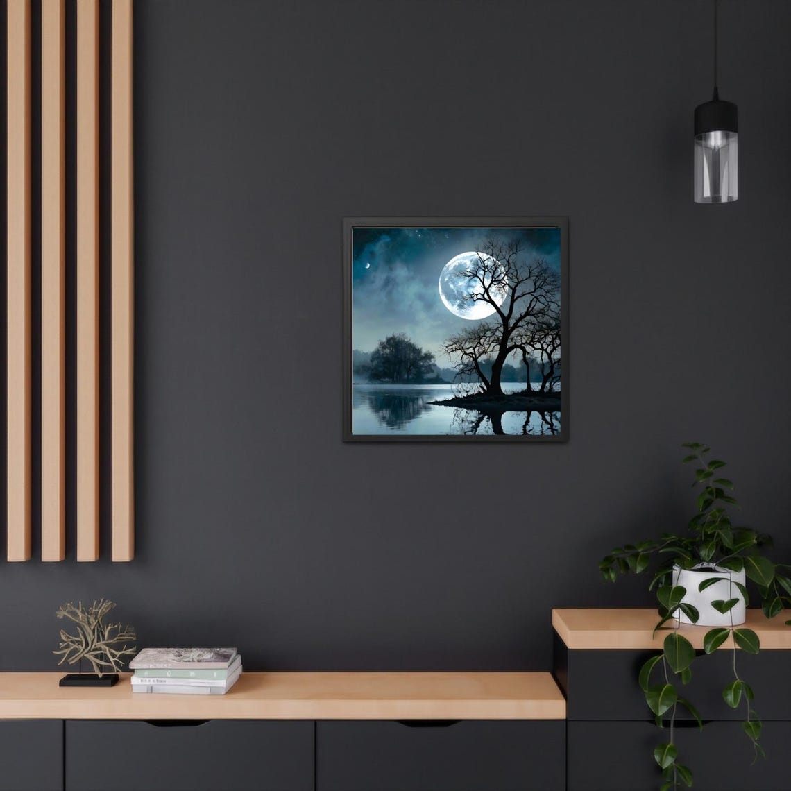 Printable Moonlit Reflection Digital Art Enchanting Night Landscape ...