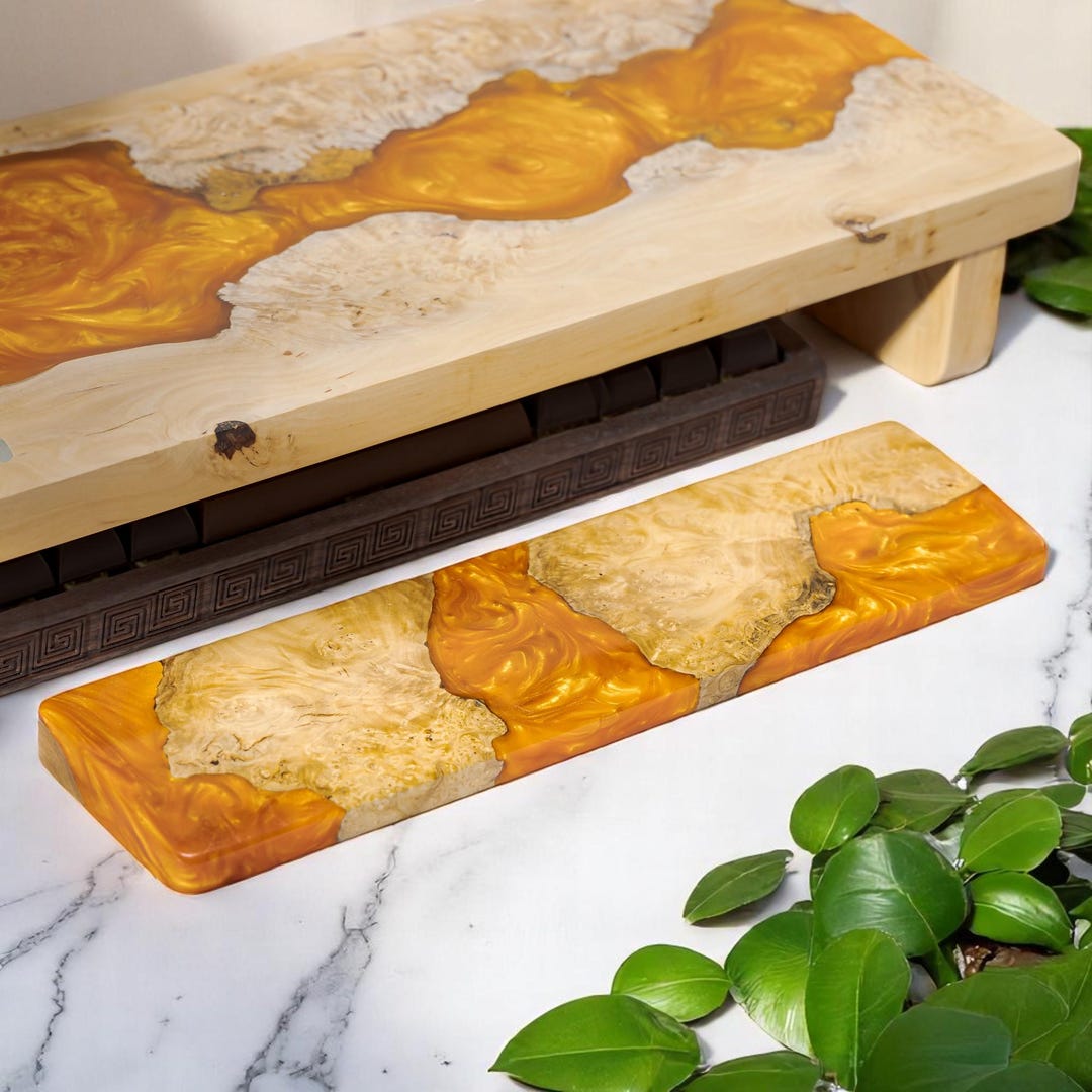 Emerald Yellow Resin Keyboard Wrist Rest, Handmade Wood and Epoxy Desk ...