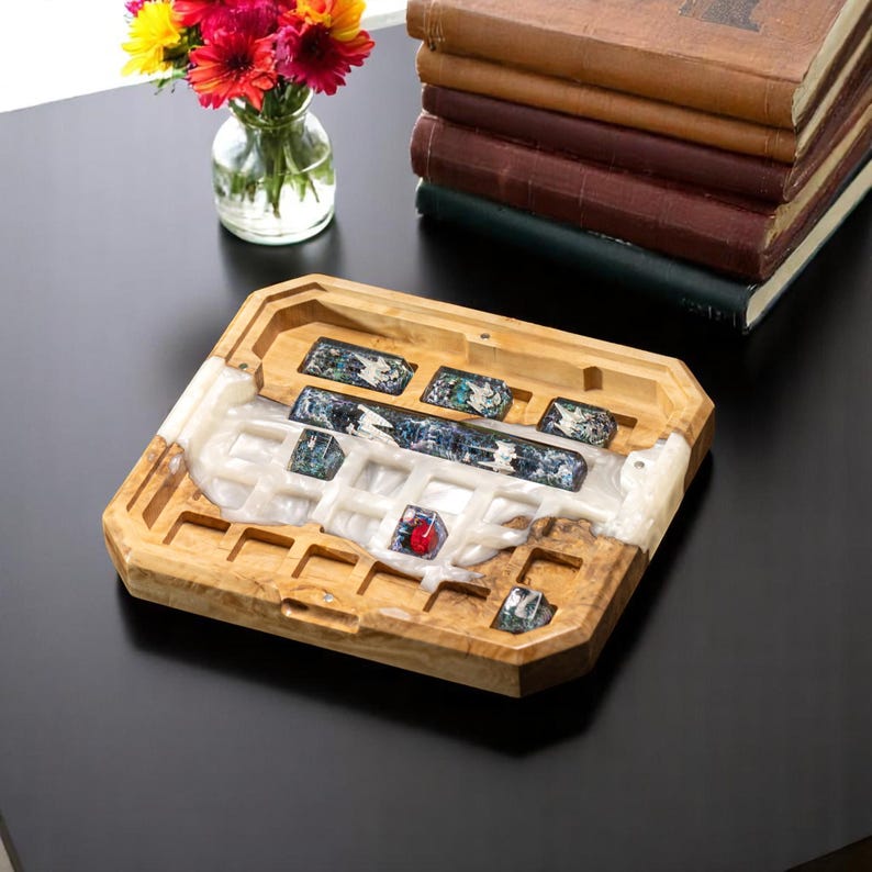 Gift Father Him Artisan Keycap Display Box – Resin & Wood Design Wooden ...