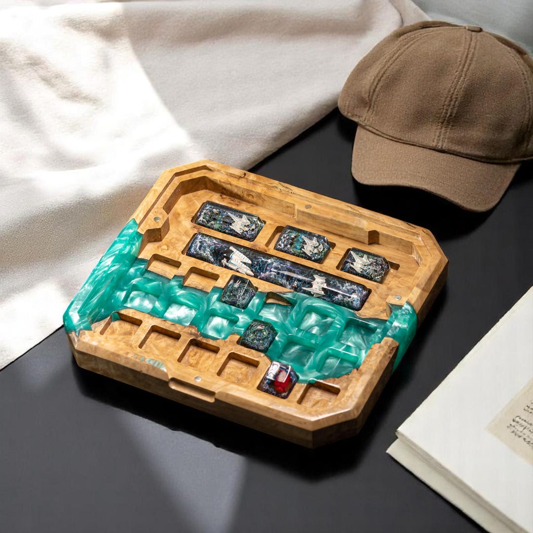 Gift Father Him Artisan Keycap Display Box – Resin & Wood Design Wooden ...