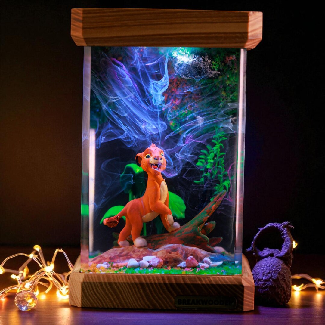 Simba Lion King Resin LED Night Light, Jungle Scene Lamp, Epoxy Diorama ...