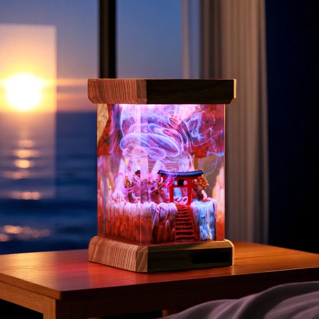 Japanese Torii LED Resin Lamp, Handmade Wooden Base Night Light - Etsy
