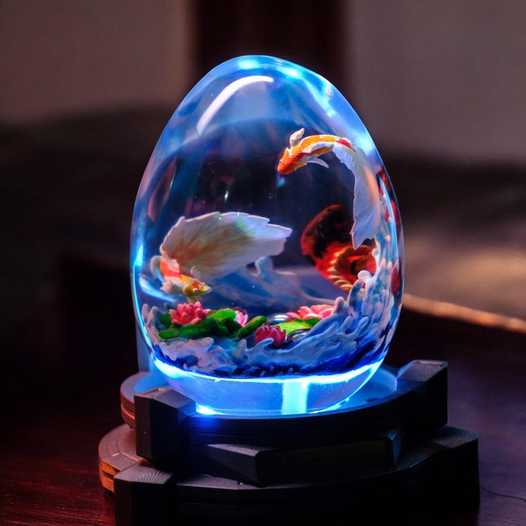 Koi Fish & Anchor Egg Resin Lamp – Ocean-inspired Handmade Night Light ...