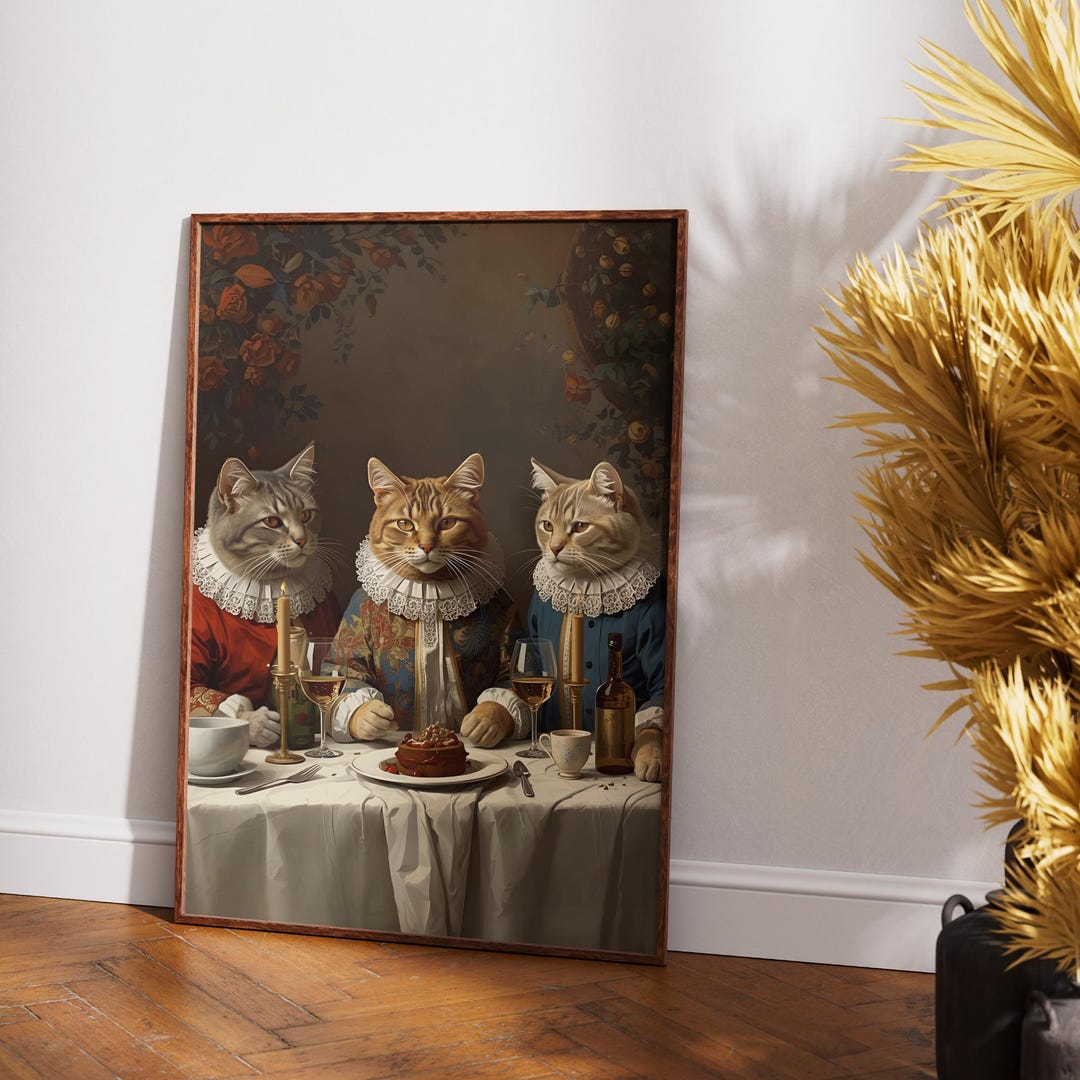 Noble Cats Dinner Poster, Baroque Cat Portrait, Funny Animal Parody Art ...